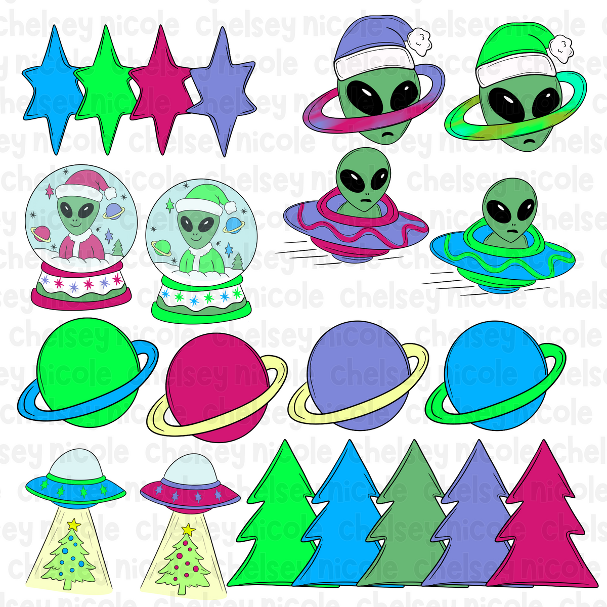 Christmas Aliens Clipart | Unique Christmas Clipart | Christmas Spaces ...