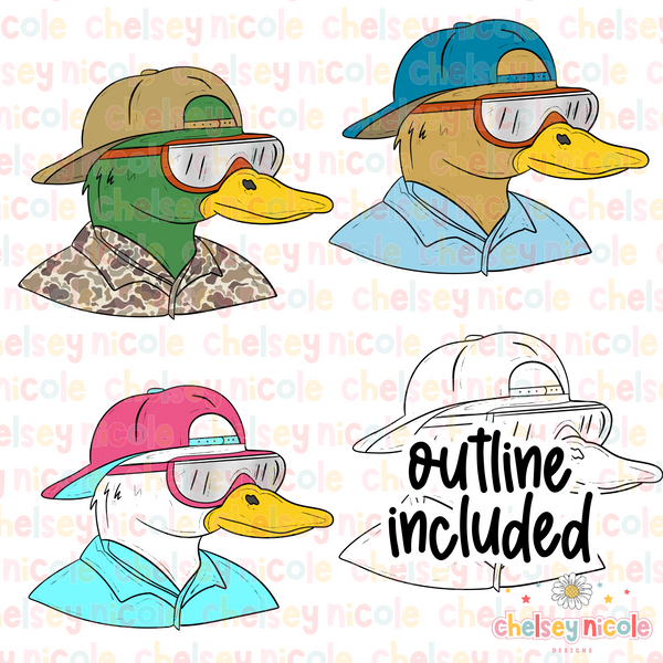 Mallard With Glasses Clip Art Bundle - Chad - 4 Piece Bundle - Outline ...
